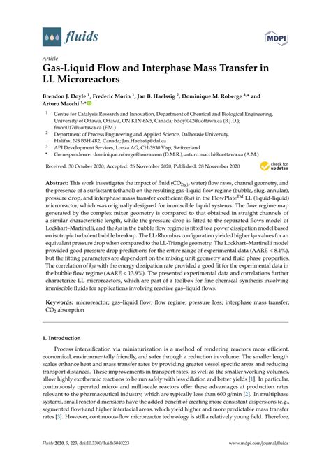 Pdf Gas Liquid Flow And Interphase Mass Transfer In Ll Microreactors