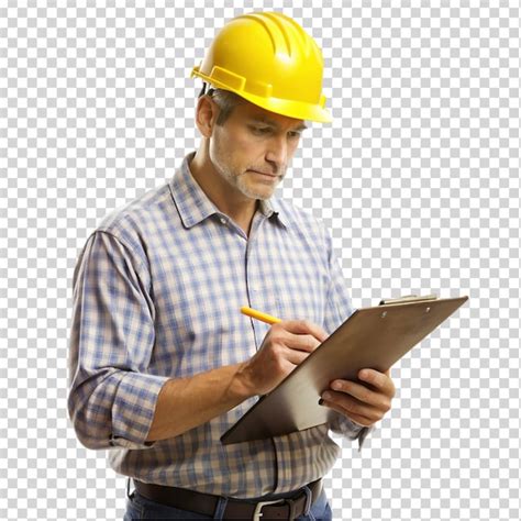 Premium Psd Construction Worker Inspector Checking Notes On