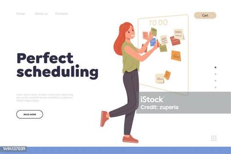 젊은 여성 직원이 작업 및 약속을 조직하는 완벽한 일정 랜딩 페이지 템플릿 개발에 대한 스톡 벡터 아트 및 기타 이미지 개발 결심 경영자 Istock