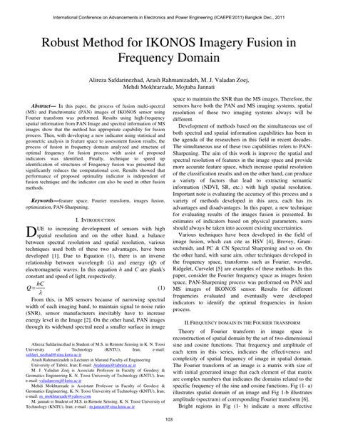 Pdf Robust Method For Ikonos Imagery Fusion In Frequency Domain