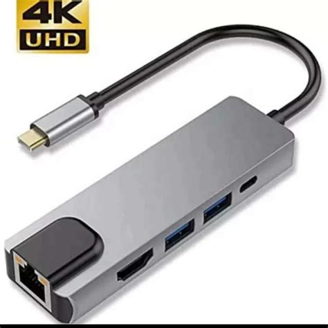 Promo Hub 5 In 1 Converter Adapter Type C To Hdmi 4K 2 Usb 3 0 Lan Pd 96W Diskon 23 Di Seller