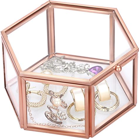 Hipiwe Vintage Glass Jewelry Box Hexagonal Jewelry