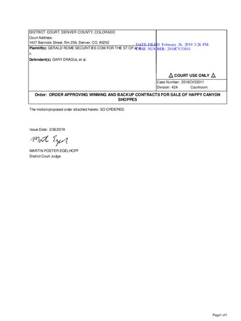 Fillable Online ORDER APPROVING WINNING AND BACKUP Fax Email Print