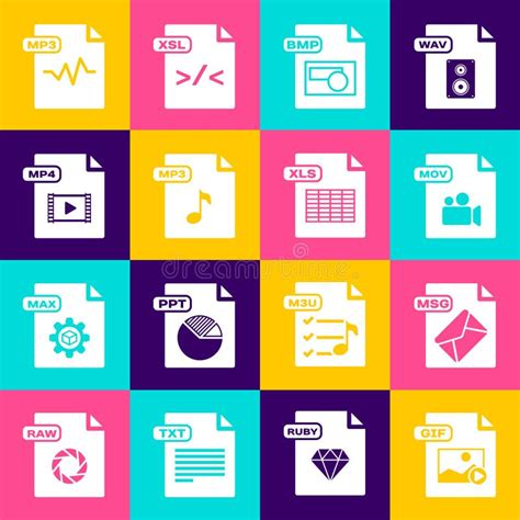 Set File Document MSG MOV BMP MP3 MP4 And XLS Icon Vector