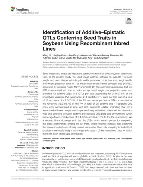 Pdf Identification Of Additive Epistatic Qtls Conferring Seed Traits