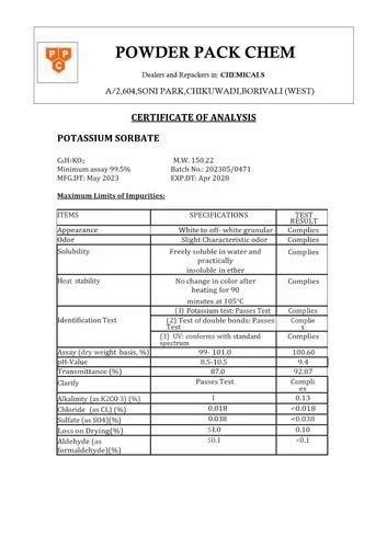 Potassium Sorbate Chemical For Industrial At ₹ 240kg In Mumbai Id