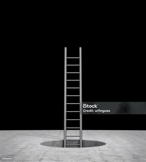 구멍에서 나온다 하 고 검은색 바탕에 상단에 이르게 하는 사다리 3 차원 일러스트 레이 션 구멍에 대한 스톡 사진 및 기타 이미지 Istock