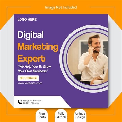 Um Panfleto Roxo E Laranja Que Diz Especialista Em Marketing Digital