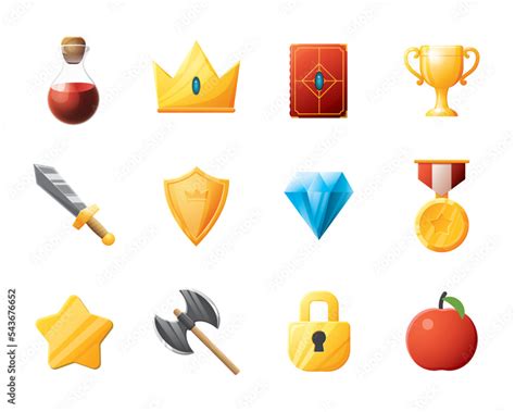 Game UI Assets Set Gaming User Interface Icons Collection Vector Illustration Stock Vector