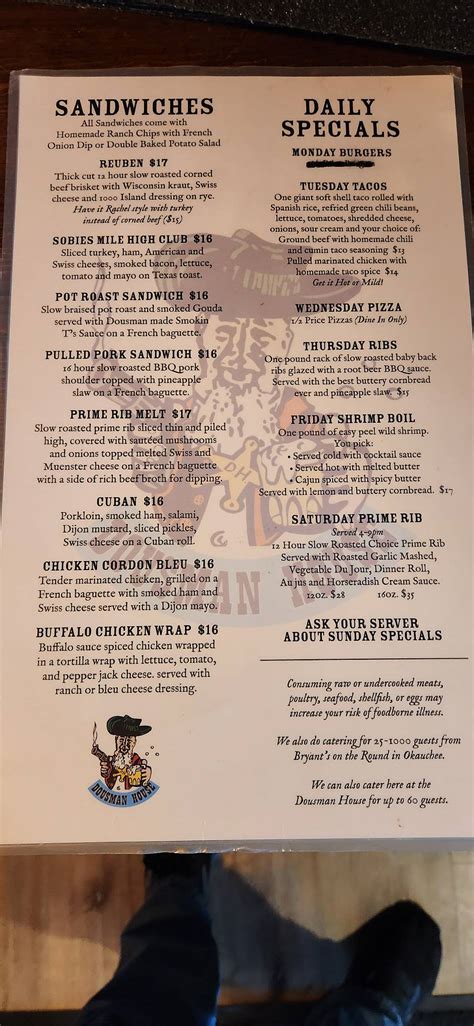 Menu At Dousman House Pub And Bar Dousman 128 N Main St