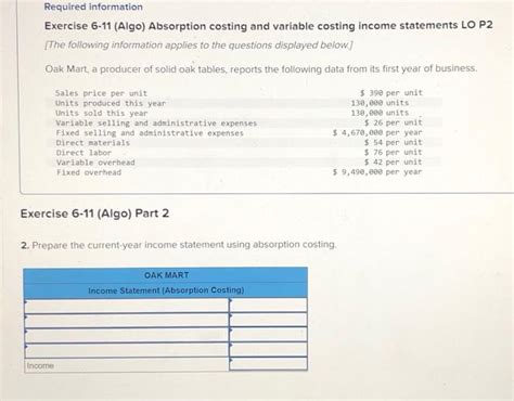 solved exercise 6 11 algo absorption costing and variable