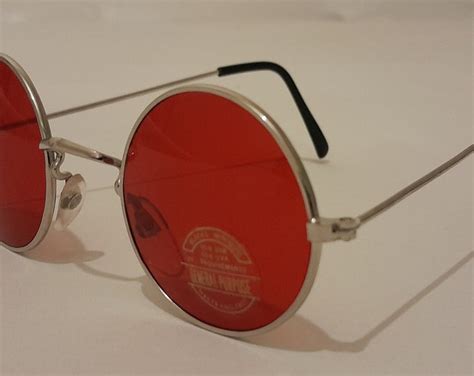 True Vintage John Lennon Style Sunglasses Round Red Silver Etsy
