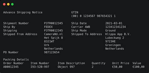 Advance Shipping Notice OCR Data Extraction API And SDK Klippa