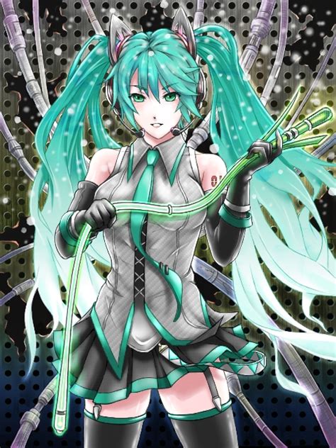 Safebooru Aqua Hair Elbow Gloves Garter Straps Gloves Green Eyes Hatsune Miku Headphones