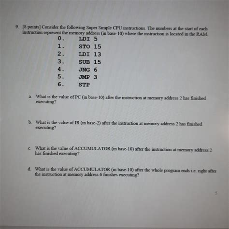 Solved 9 8 Points Consider The Following Super Simple Cpu