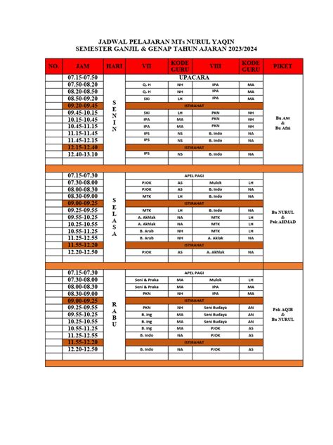 Roster Pelajaran 2023 2024 New Revisi 8e 2 Pdf