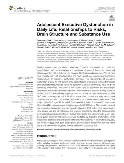 Pdf Adolescent Executive Dysfunction In Daily Life Relationships To Risks Brain Structure