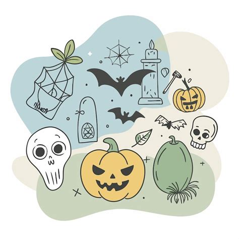Hand Draw Doodle Hallowen Patterns On A White Background Vector Line