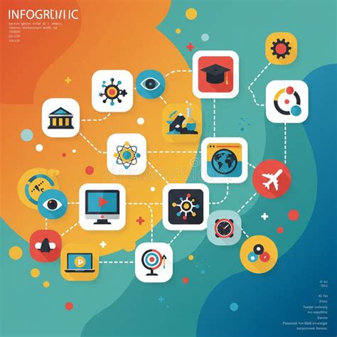 Colorful Infographic Featuring Interconnected Icons Representing Various Fields Stock