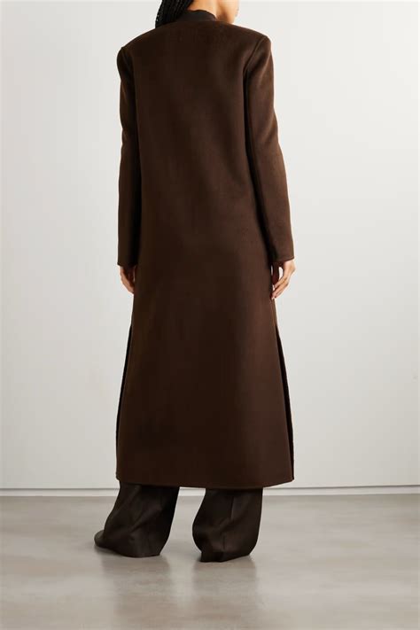 Womens Dark Brown Wool Coat Collarless Trench Coat For Winter In