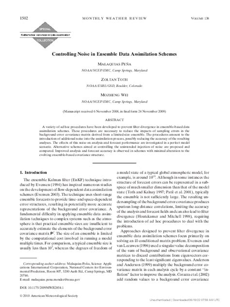 Pdf Controlling Noise In Ensemble Data Assimilation Schemes