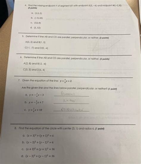 Solved 4 Find The Missing Endpoint T Of Segment Et With