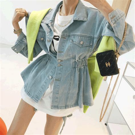 어게인 카라 허리밴딩 포켓 데님 블라우스 봄 청자켓 2color 에이블리