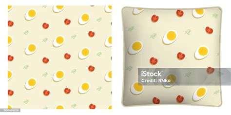 정사각형 장식 베개 침실 액세서리는 삶은 달걀 토마토 및 딜 패턴을 장식했습니다 건강한 아침 식사 포스터 디자인 및 직물 인쇄를