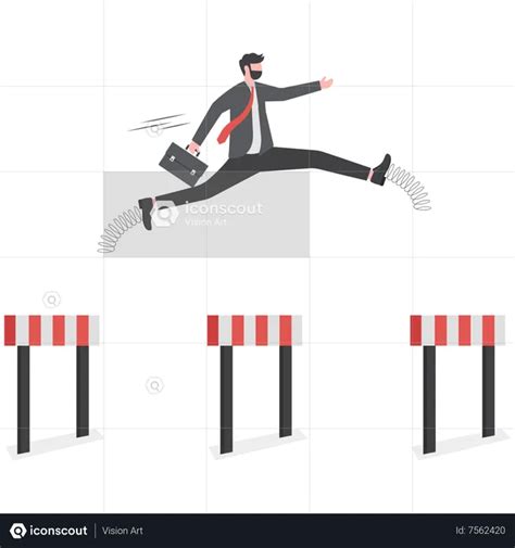 Confident Businessman Leader Jump High Over Hurdles To Be Winner