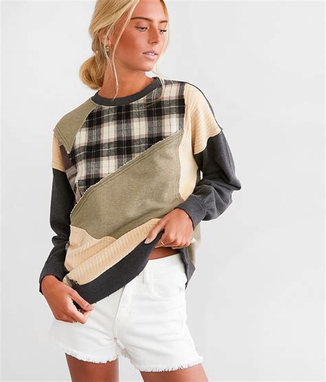 Bke Mixed Plaid Pullover Womens Sweatshirts In Multi Buckle
