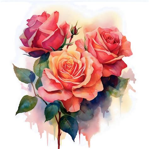 Acuarela De Rosas Foto Premium