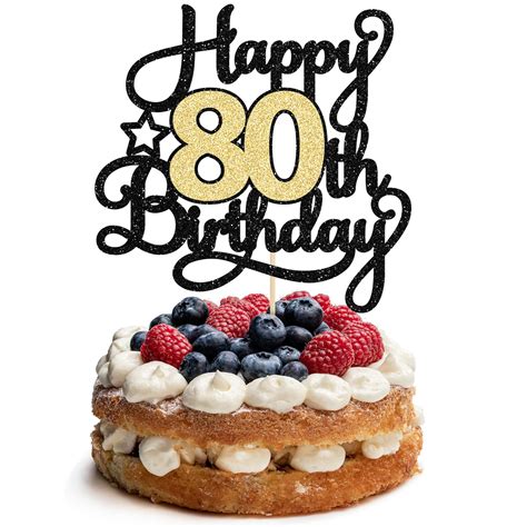 Buy 1Pc Happy 80th Birthday Cake Topper Black Gold Glitter Cheers To 80