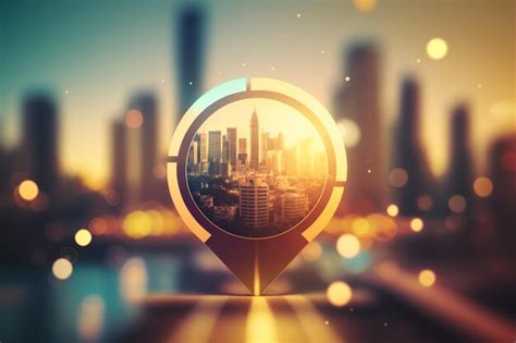 Premium AI Image A Map Pointer With A Cityscape In The Background