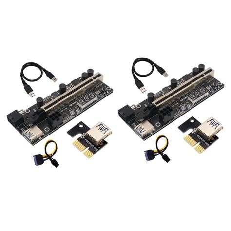 2 Set Pcie Riser 1x To 16x Graphic Extension With Temperature Sensor