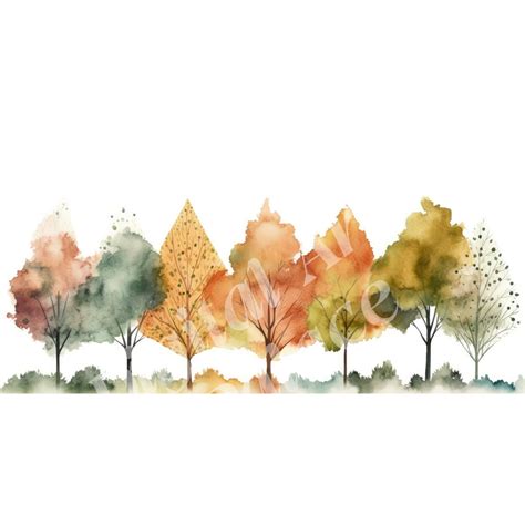 Tree Border Clipart Trees Watercolor Clipart Jpgs Instant Digital Download Printable