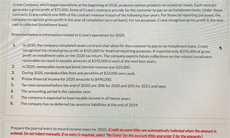 Solved Crane Company Which Began Operations At The Chegg