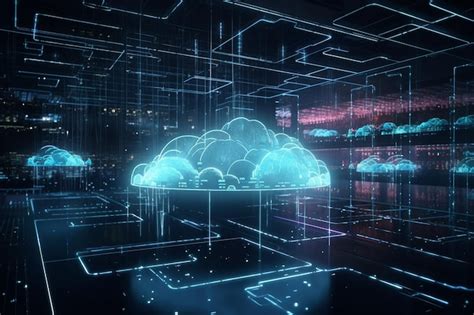Premium Ai Image D Rendering Cloud Computing Concept In Virtual Space With Glowing Hologram