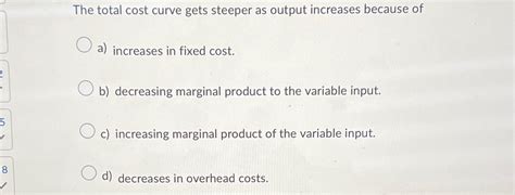 Solved The Total Cost Curve Gets Steeper As Output Increases