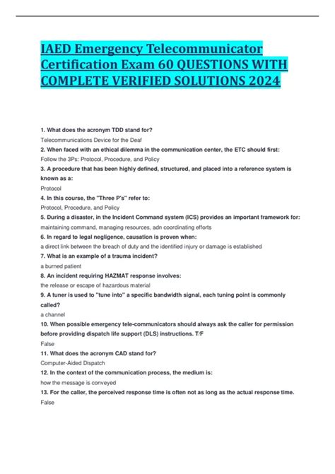 Iaed Emergency Telecommunicator Certification Exam 60 Questions With Complete Verified Solutions