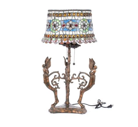 Lot Slag Glass Griffin Table Lamp