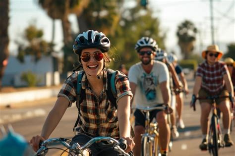Premium Photo Group Of Joyful Cyclists Enjoying A Sunny Day Ride In