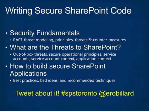 Writing Secure Sharepoint Code Sharepoint Saturday Toronto Ppt