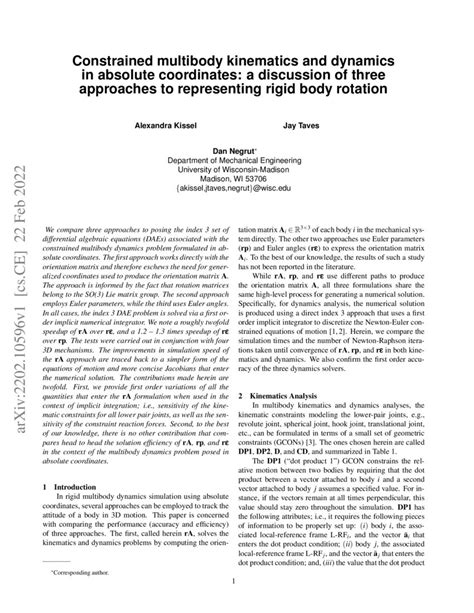 Constrained Multibody Kinematics And Dynamics In Absolute Coordinates A Discussion Of Three