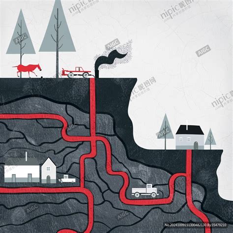 Ai创作图下水道插画 全球变暖设计素材 地热插画 环境破坏插画 环境污染插画 溪洛渡电站插画 水电站插画 污染环境插画 工厂污染毒水废水排污 新能源插画 地下能源开采 加拿大地产广告插画 全球