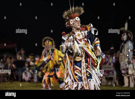 Native American Man Performing Grass Dance During Sac And Fox Nation Pow