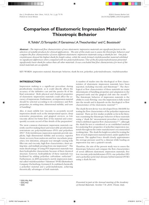 Pdf Comparison Of Elastomeric Impression Materials Thixotropic Behavior
