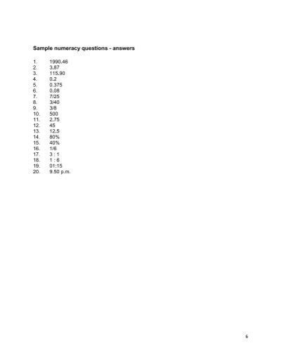 Sample Numeracy Questions