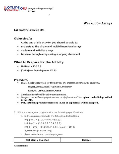 Week005 Lab Ex Lab Computer Programming 2 Arrays 1 Week005 Arrays