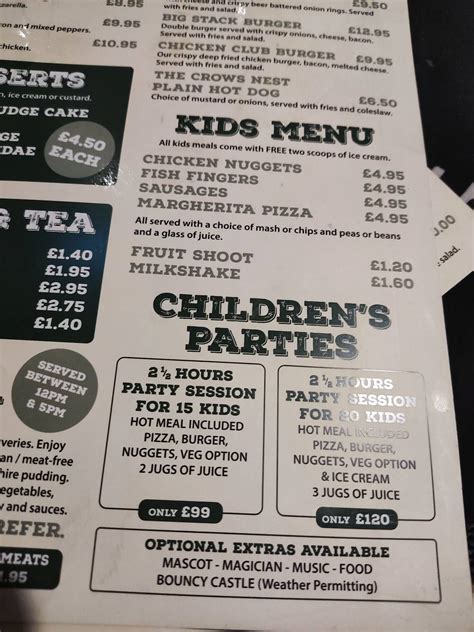 Menu At The Crows Nest Pub And Bar Leicester