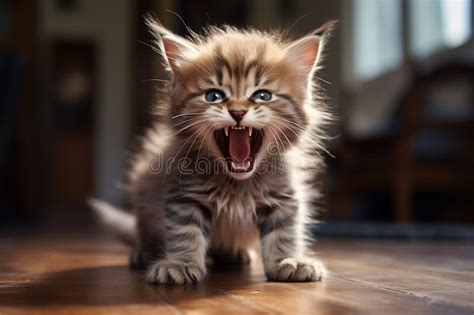 A Hungry Kitten Meows Loudly Stock Illustration Illustration Of